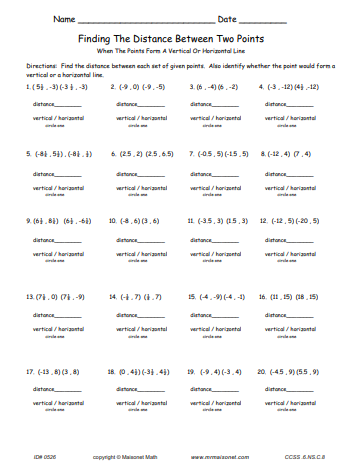 Distance Between Points Forming Vertical Or Horizontal Lines