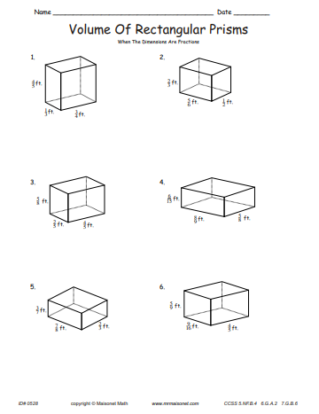 Volume Of Rectangular Prisms - Dimensions Are Fractions